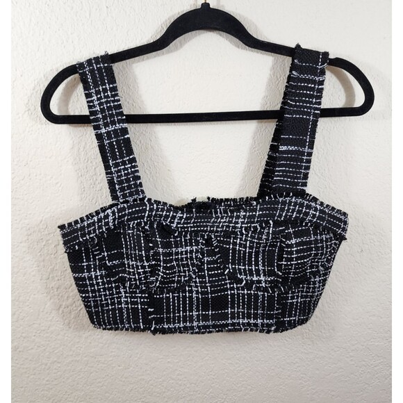 H&M | Tops | Hm Womens Size 2 Black White Checkered Fringetrimmed Wide Strapped Crop Top | Poshmark